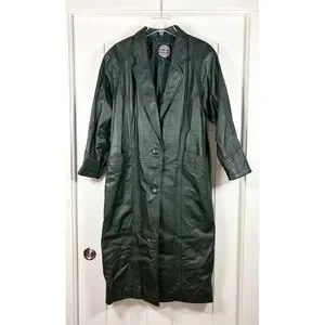 Nimbus | Jackets & Coats | Vintage 8s Nimbus Green Long Leather Trench ...